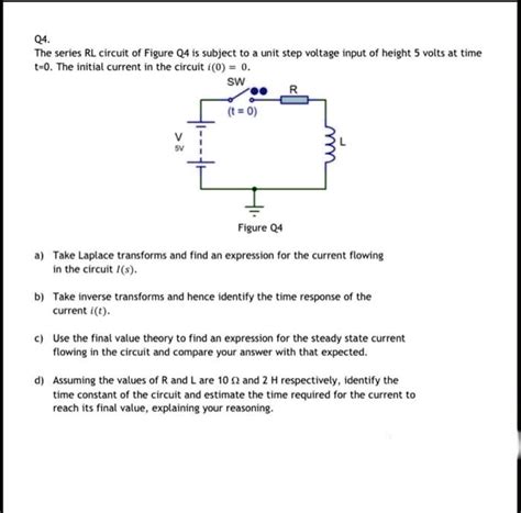 solved 04 the series rl circuit of figure q4 is subject to unit step