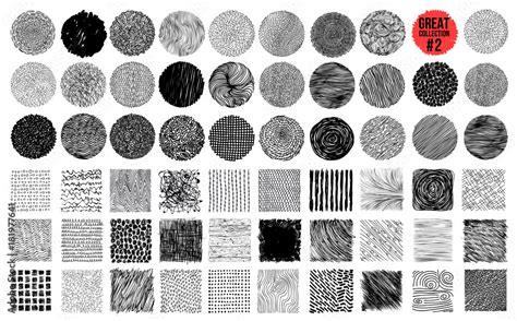 Hand Texture Set The Art Collection Of Black Design Elements Circles Brush Wavy Lines
