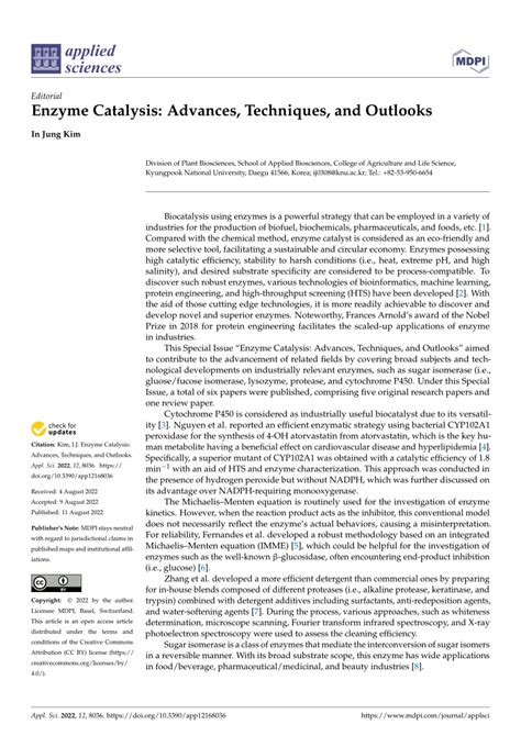 Pdf Enzyme Catalysis Advances Techniques And Outlooks
