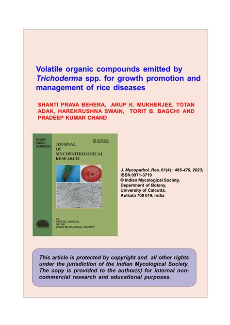 Pdf Volatile Organic Compounds Emitted By Trichoderma Spp For Growth Promotion And Management