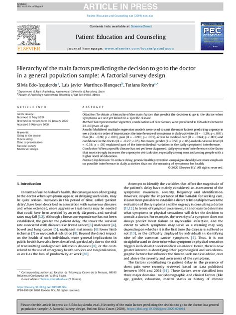 Pdf Hierarchy Of The Main Factors Predicting The Decision To Go To The Doctor In A General