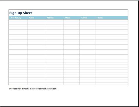 The Sign Up Sheet Is Shown In This Image