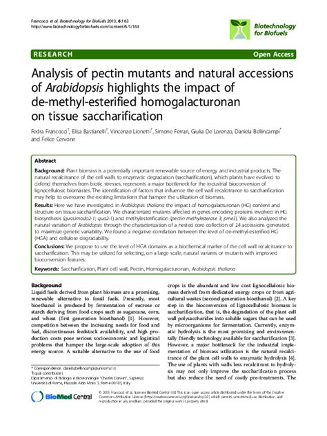 Pdf Analysis Of Pectin Mutants And Natural Accessions Of Arabidopsis Highlights The Impact Of