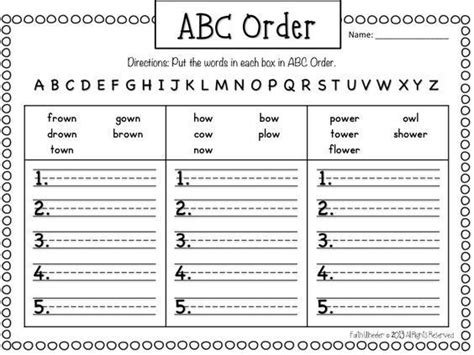 1st Grade Fantabulous Abc Order Afdrukbare Onderwijs Werkbladen