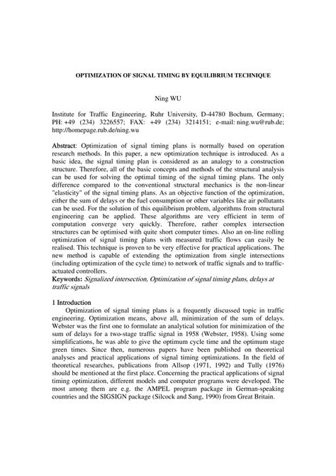 Pdf Optimization Of Signal Timing Plans By Equilibrium Technique