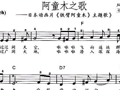 阿童木之歌 铁臂阿童木 主题歌 电子琴谱 简谱 五线谱