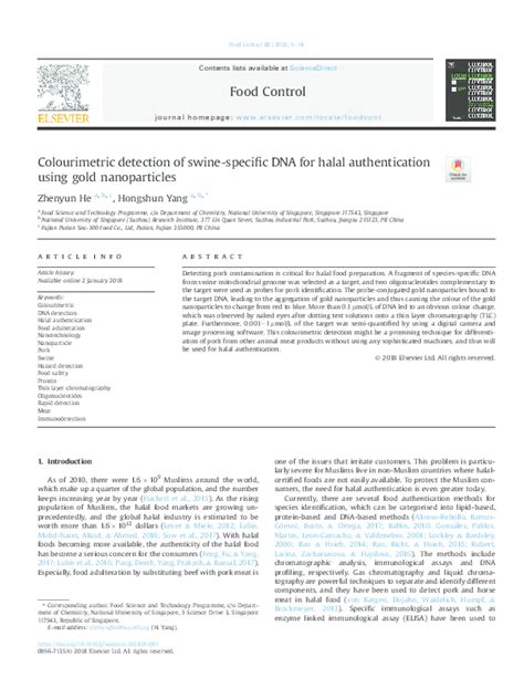 Pdf Colourimetric Detection Of Swine Specific Dna For Halal Authentication Using Gold