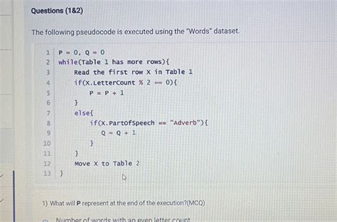 Questions 1 2 The Following Pseudocode Is Studyx