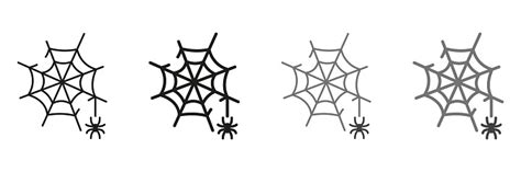 거미줄 선과 실루엣 아이콘 세트 으스스한 거미줄 할로윈 장식 픽토그램 Fear Cobweb Trap With Spider On Thread Symbol Collection