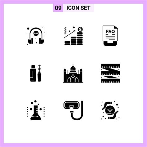 9 User Interface Solid Glyph Pack Of Modern Signs And Symbols Of Bottle Shade Graph Maskara Help
