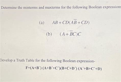 solved determine the minterms and maxterms for the following