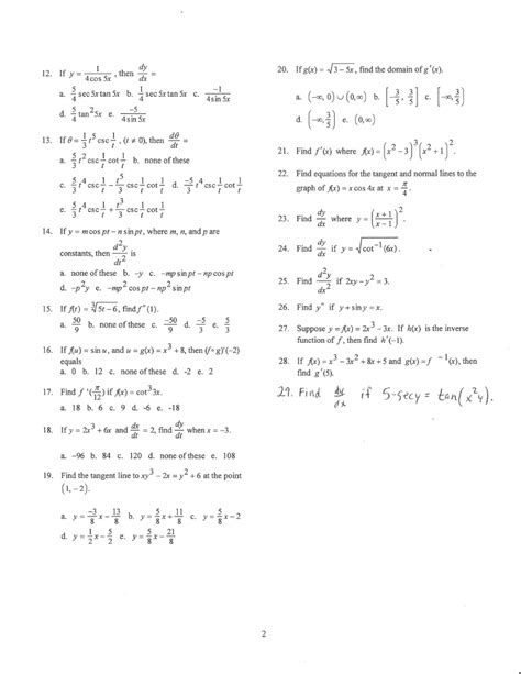 Grade 12 Calculus Ab Worksheet Review] Can Someone Help Me