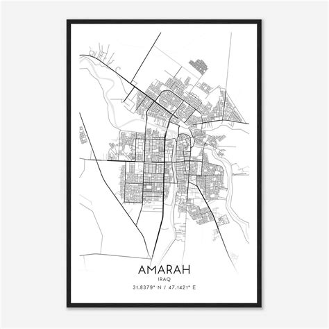 Amarah Iraq Map Poster Amarah City Road Wall Art Print Custom Maps
