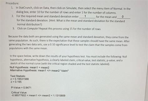 Solved Procedure 1 In Statcrunch Click On Data Then