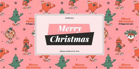 메리 크리스마스와 새해 복 많이 받으세요 인사말 카드 템플릿입니다 트렌디하고 그루비한 스타일의 장난기 많고 건방진 캐릭터 벡터 일러스트 레이 션 12월에 대한 스톡 벡터