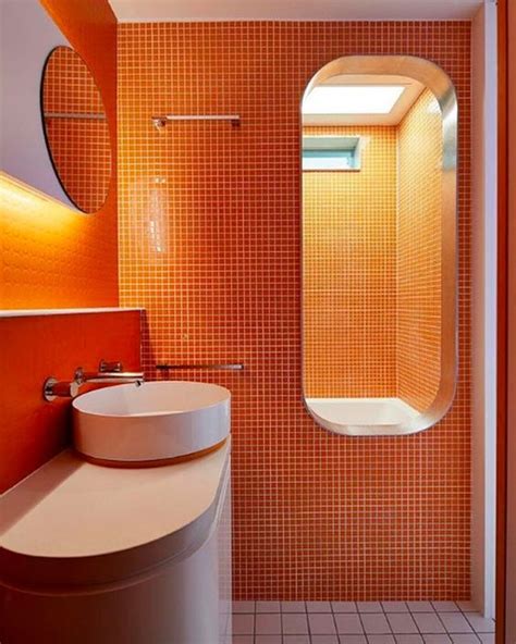 Small Bathroom Wall Tile Ideas With Orange Wall