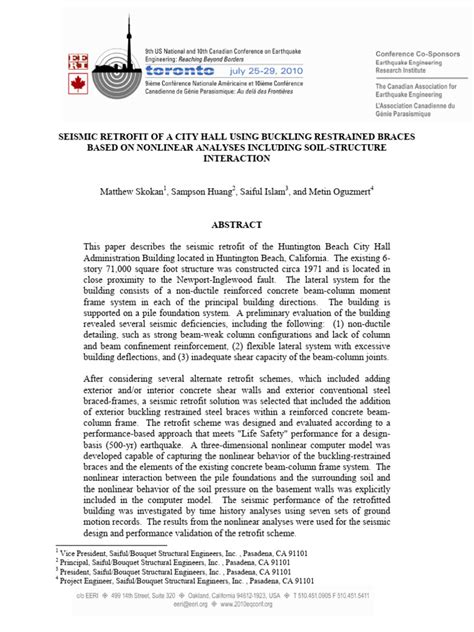 2010 Skokan Seismic Retrofit Of A City Hall Using Buckling Restrained Braces Pdf Beam
