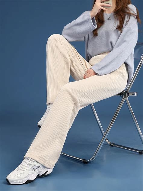 캐주얼 따뜻한 스트레이트 코듀로이 하이 웨스트 플러시 바지 여성용 한국 패션 와이드 레그 팬츠 겨울 Aliexpress