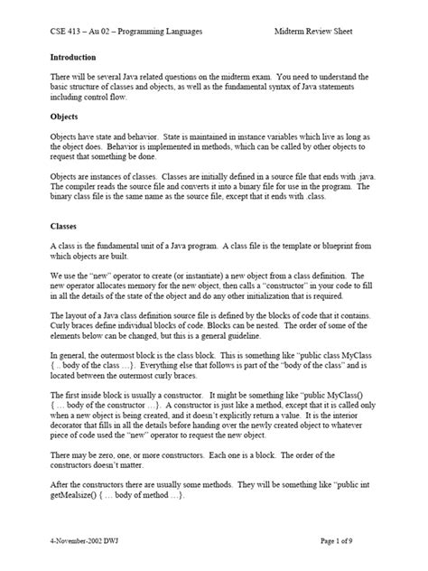 Java Midterm Review Guide Pdf Programming Constructor Object