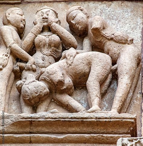 Erotic Sculptures On The Walls Of Famous Khajuraho Temples In India Khajuraho Temples Are One