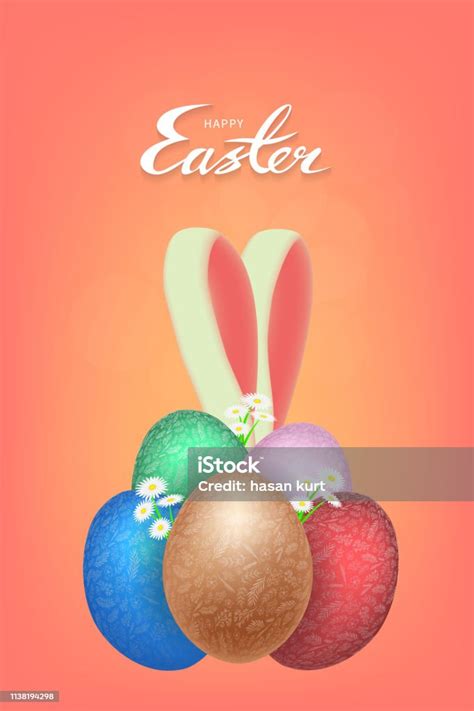 부활절 토끼 귀와 부활절 녹색 잔디와 데이지 벡터 배경 색 계란 개념에 대한 스톡 벡터 아트 및 기타 이미지 개념 검색 계절 Istock