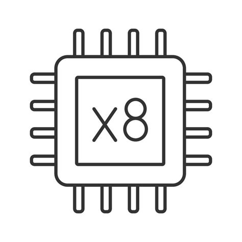 Octa Core Processor Linear Icon Thin Line Illustration Eight Core Microprocessor Microchip