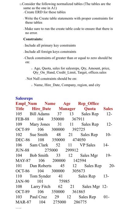 solved consider the following normalized tables the tables