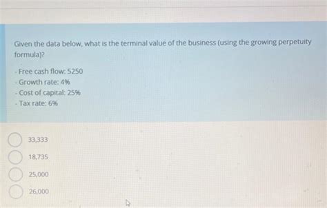 Solved Given The Data Below What Is The Terminal Value Of Chegg