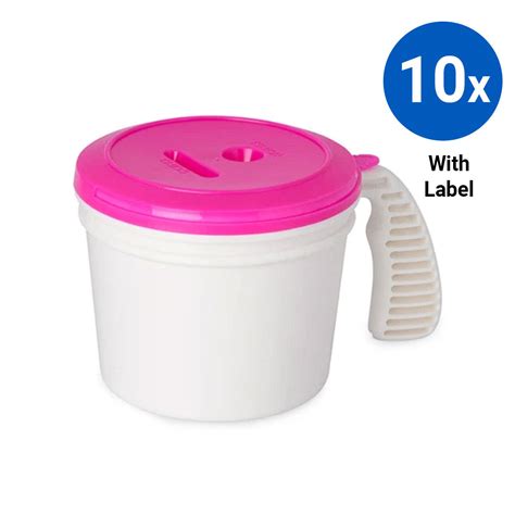 10x Collection Container Base And Standard Lid With Labels Pink