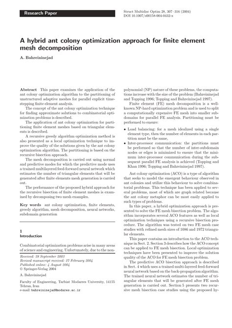 Pdf A Hybrid Ant Colony Optimization Approach For Finite Element Mesh
