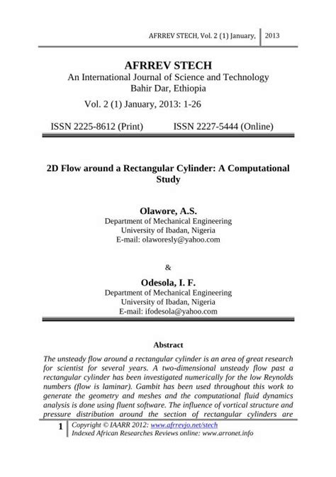 Pdf 2d Flow Around A Rectangular Cylinder A Computational Dokumentips