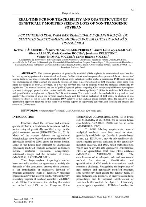 Pdf Real Time Pcr For Traceability And Quantification Of Genetically Modified Seeds In Lots Of