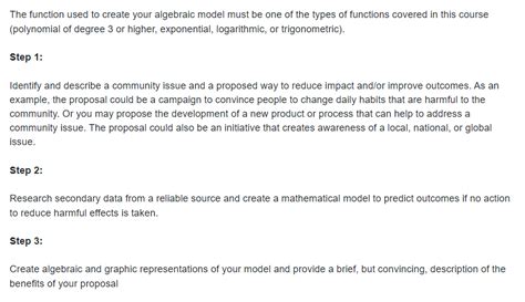 Solved The Function Used To Create Your Algebraic Model Must Chegg