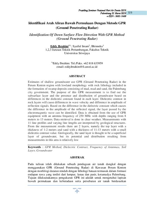 Pdf Identifikasi Arah Aliran Bawah Permukaan Dengan Metode Gpr Ground Penetrating Radar
