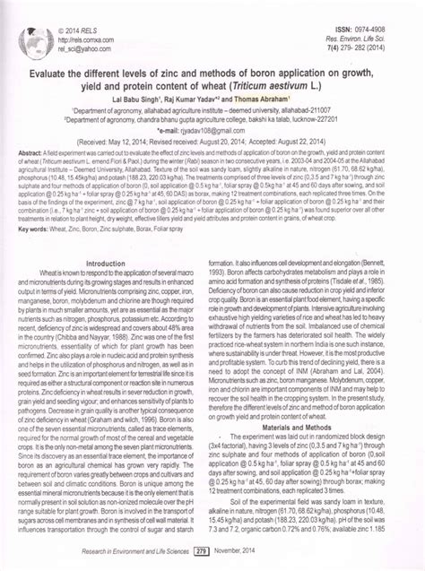 Pdf Evaluation Of Different Levels Of Zinc And Methods Of Boron
