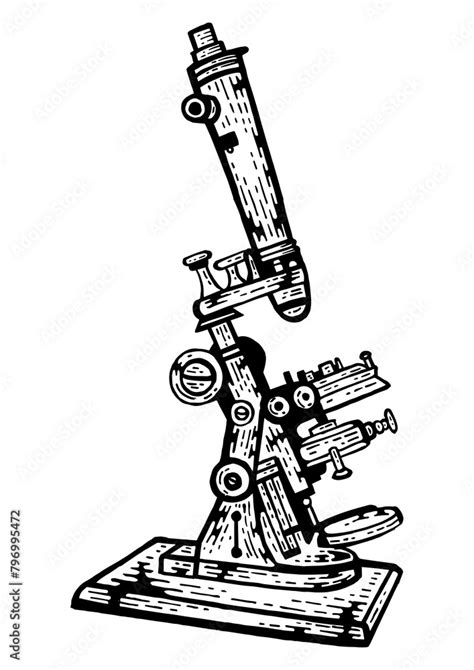 Old Microscope Sketch Engraving Png Illustration Scratch Board Style Imitation Hand Drawn