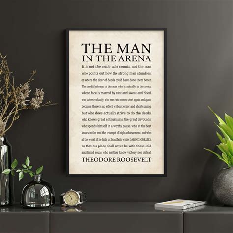 The Man In The Arena Print Theodore Roosevelt Quote Framed Home