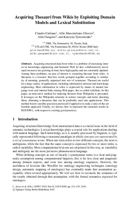 Pdf Acquiring Thesauri From Wikis By Exploiting Domain Models And
