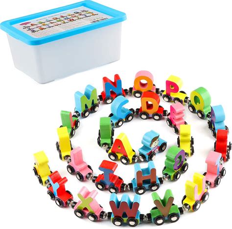 Wooden Alphabet Train Toy 27 Pcs Wooden Magnetic Alphabet Abc Train Set