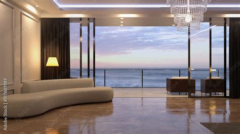 オンラインミーティング用背景 テレビ会議背景用 Zoom会議背景用 Cg 高級ホテル 部屋 窓 窓から海が見える部屋 For Using In