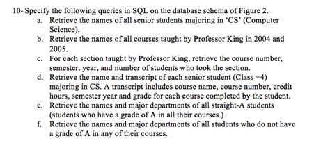 Solved 10 Specify The Following Queries In Sql On The
