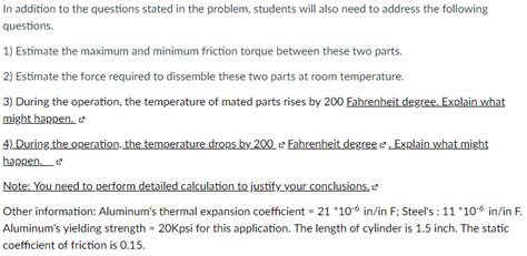 Solved The Table Gives Data Concerning The Shrink Fit Of Two