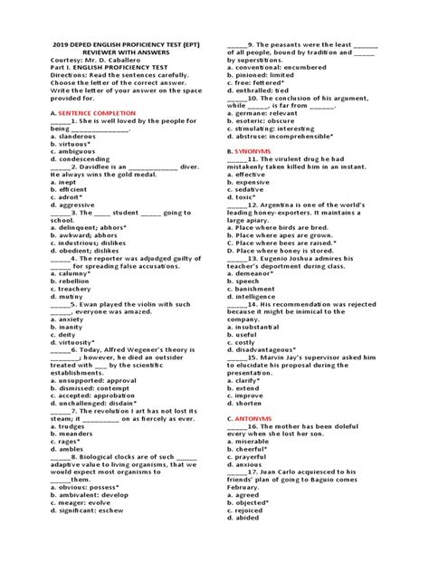 2019 Deped English Proficiency Test 1 Pdf