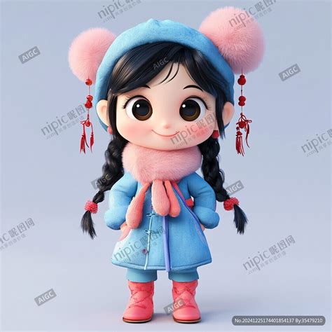 Ai创作图卡通写实人物 Q版鄂伦春族女生 写实卡通人物 Q版赫哲族女孩 3d卡通模型 小姑娘人偶 3d人物形象 新年装卡通女孩 小女孩儿插 Q版赫哲族女生 Q版娃娃萌娃 仿3d卡通形象 3d