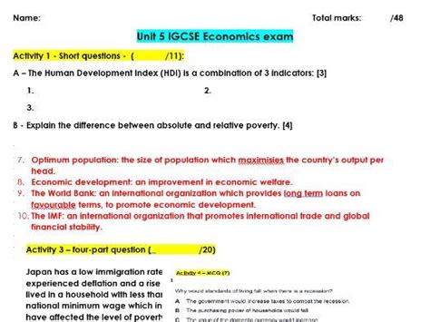 Igcse Cambridge Economics 0987 Section 5 Exam Teaching Resources