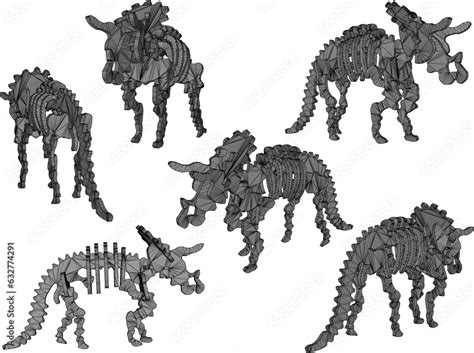 Vector Sketch Illustration Of A Blocks Toy Fossil Skeleton Of A Prehistoric Giant Carnivorous