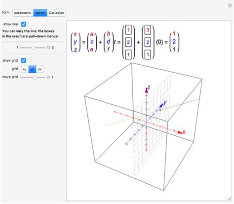 lines in 3d space parametric vector and cartesian forms wolfram demonstrations project