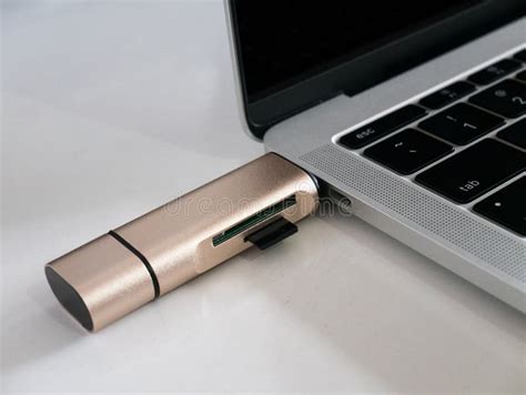 USB Type C Memory Card Reader Attached To Laptop Stock Photo Image Of Adapter Accessory