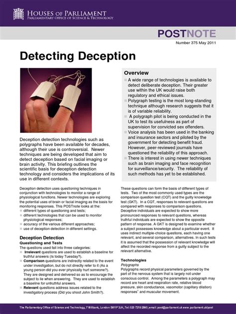 Detecting Deception Pdf Polygraph Deception