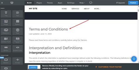 how to add a terms and conditions page to a weebly website termsfeed